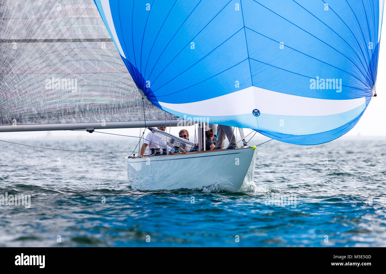 A blue spinnaker on a 22 metre classic wooden boat Stock Photo - Alamy