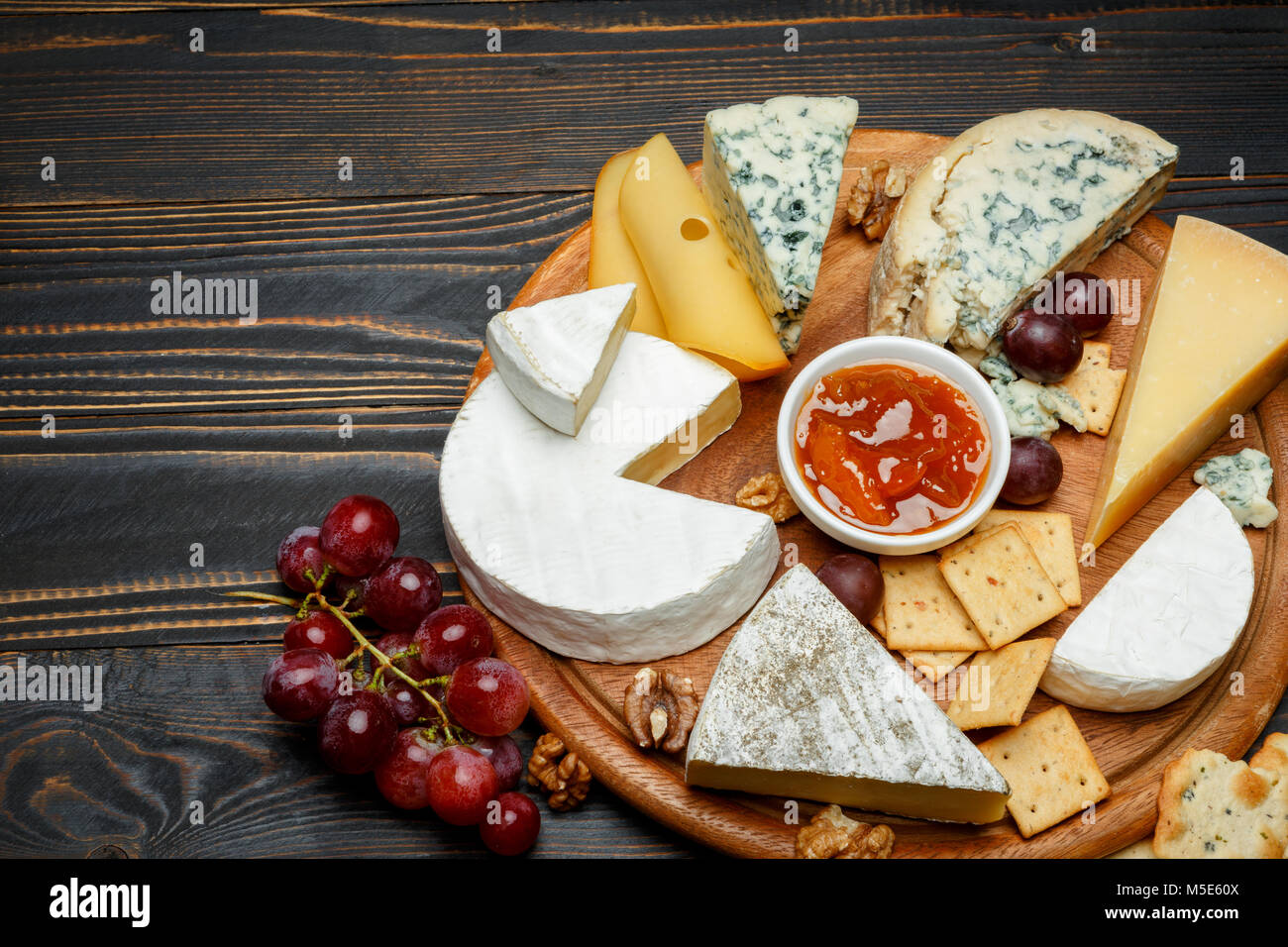 Various types of cheese - parmesan, brie, roquefort, cheddar Stock ...