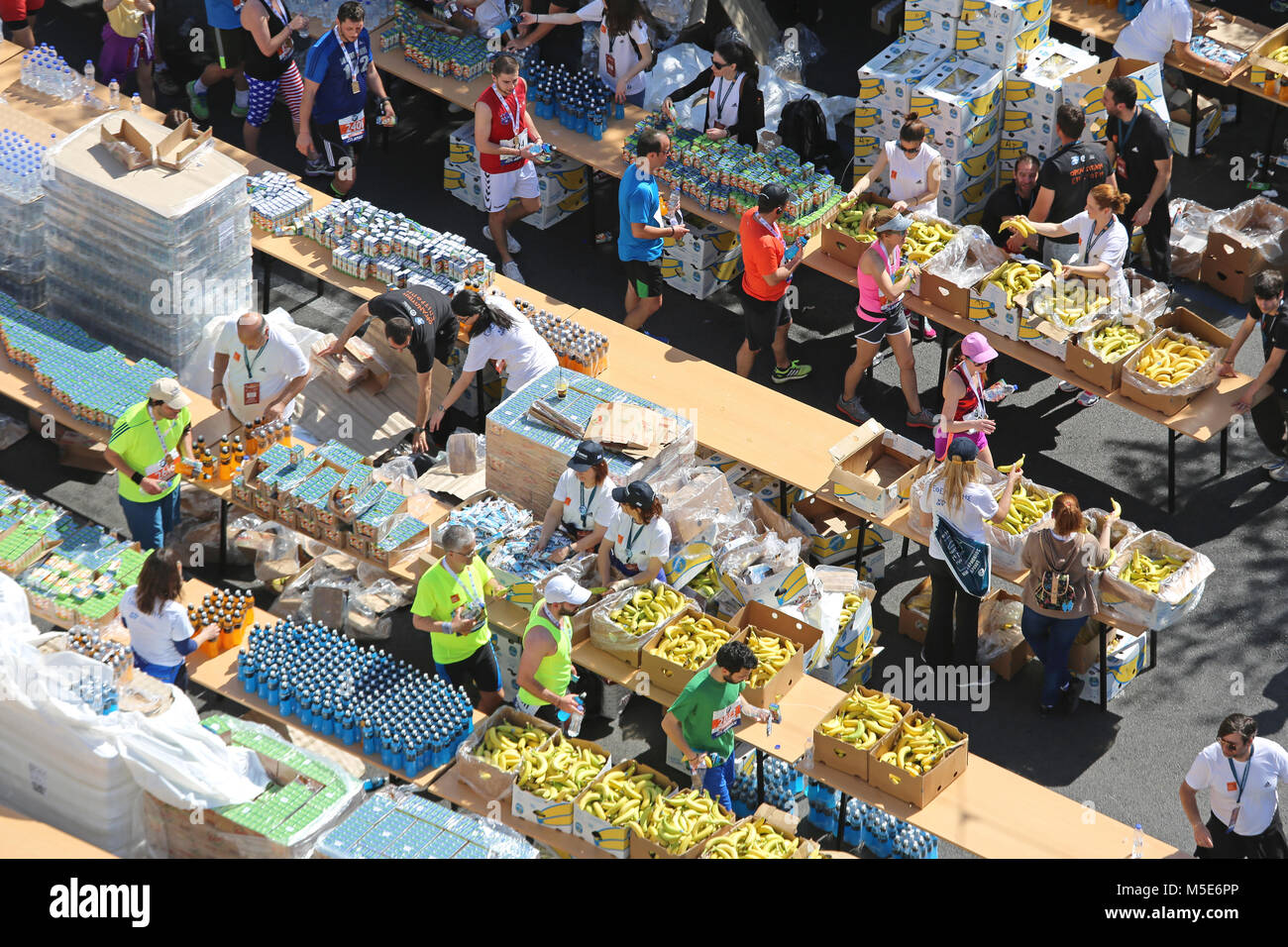 ATHENS, GREECE - MAY 03, 2015: Marathon Runners Refreshment Station ...