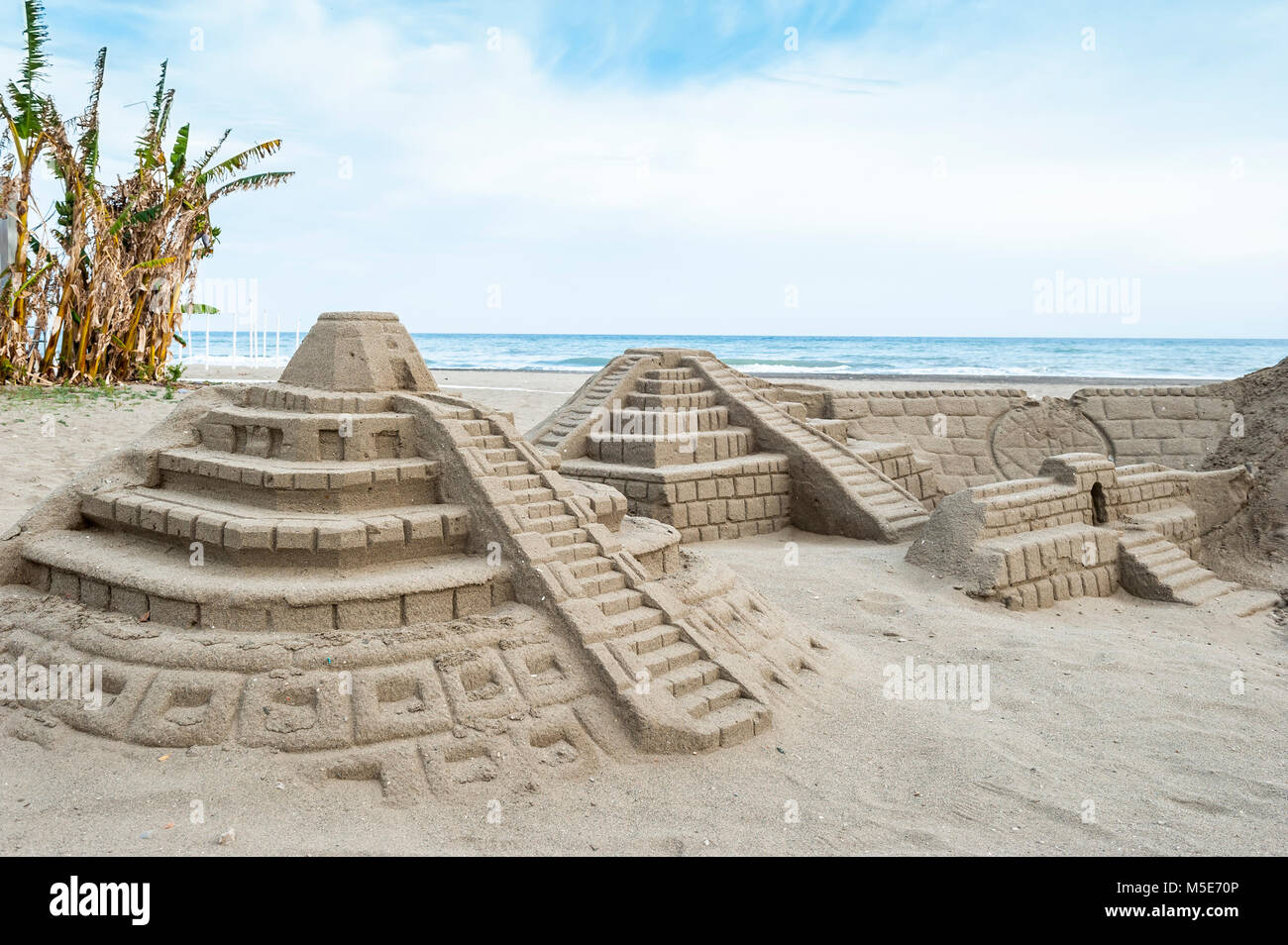 Sand castles on a Beach in Torremolinos, Costa del Sol, Andalusia ...