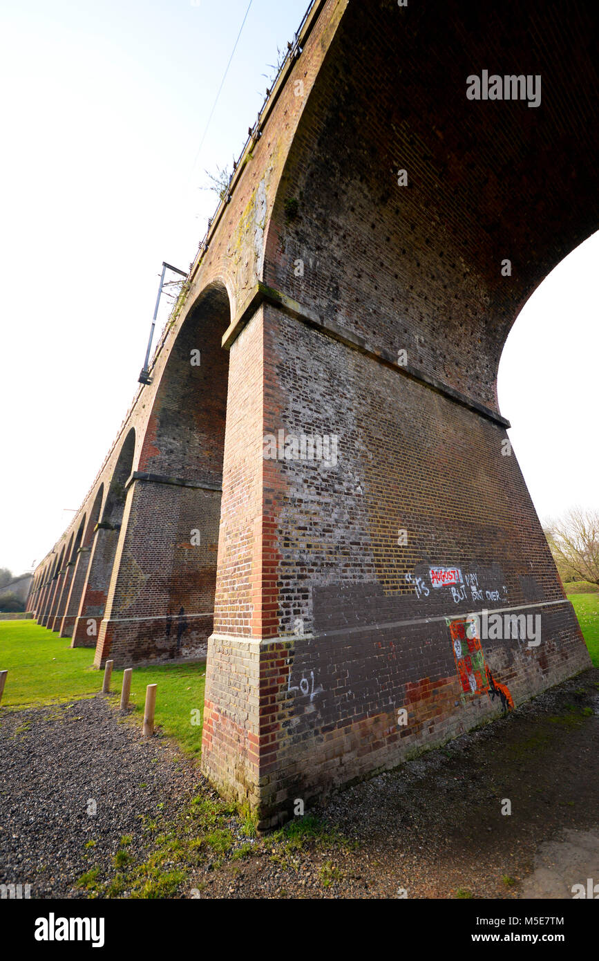 Railway viaduct arches in Central Park, Chelmsford, Essex. Brick ...