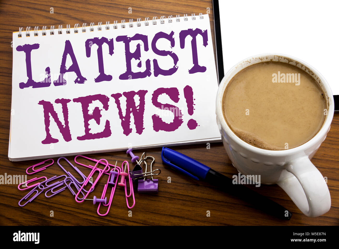 Hand writing text caption inspiration showing Latest News. Business ...