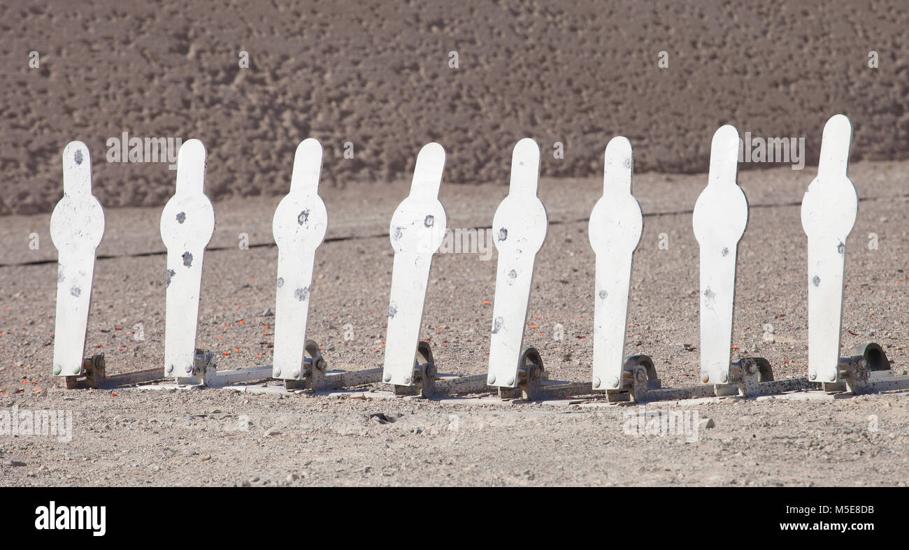 Steel targets that fall down when hit by a shot from a pistol Stock ...