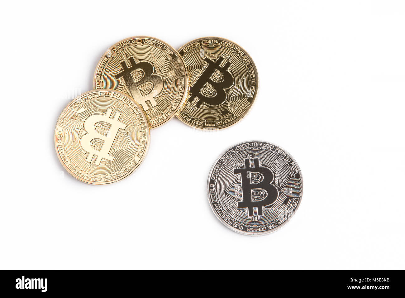 crypto currency, golden and silver bitcoin isolated on white background ...