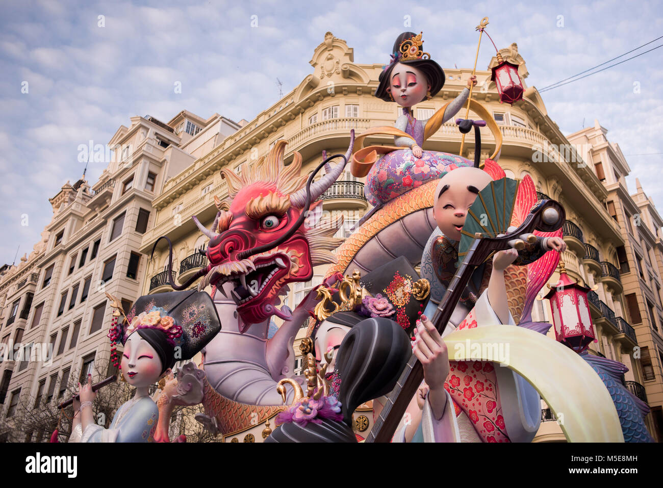 A Falla sculpture display on a city square during the annual "Las ...