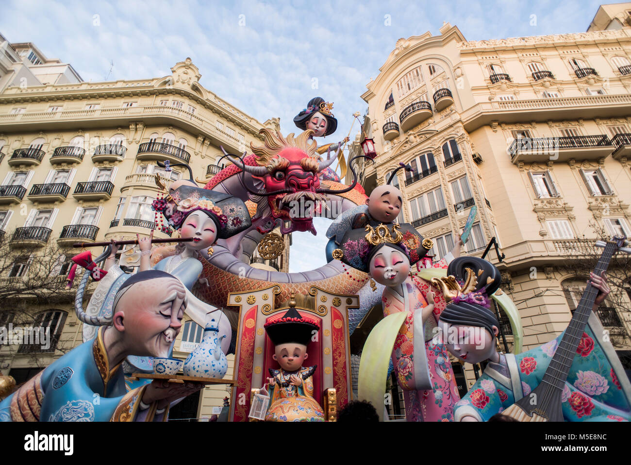 A Falla sculpture display on a city square during the annual "Las ...