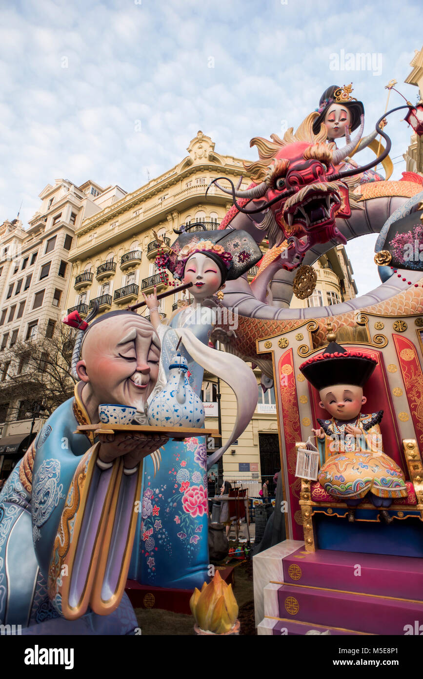 A Falla sculpture display on a city square during the annual "Las ...