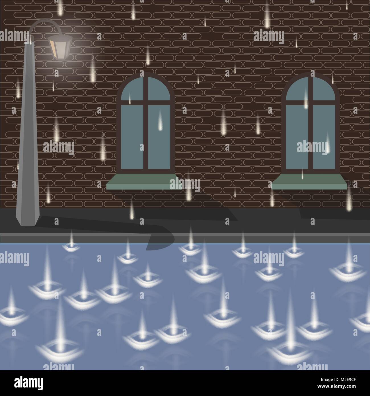 City street in the rain. The street lamp illuminates the pavement Stock ...