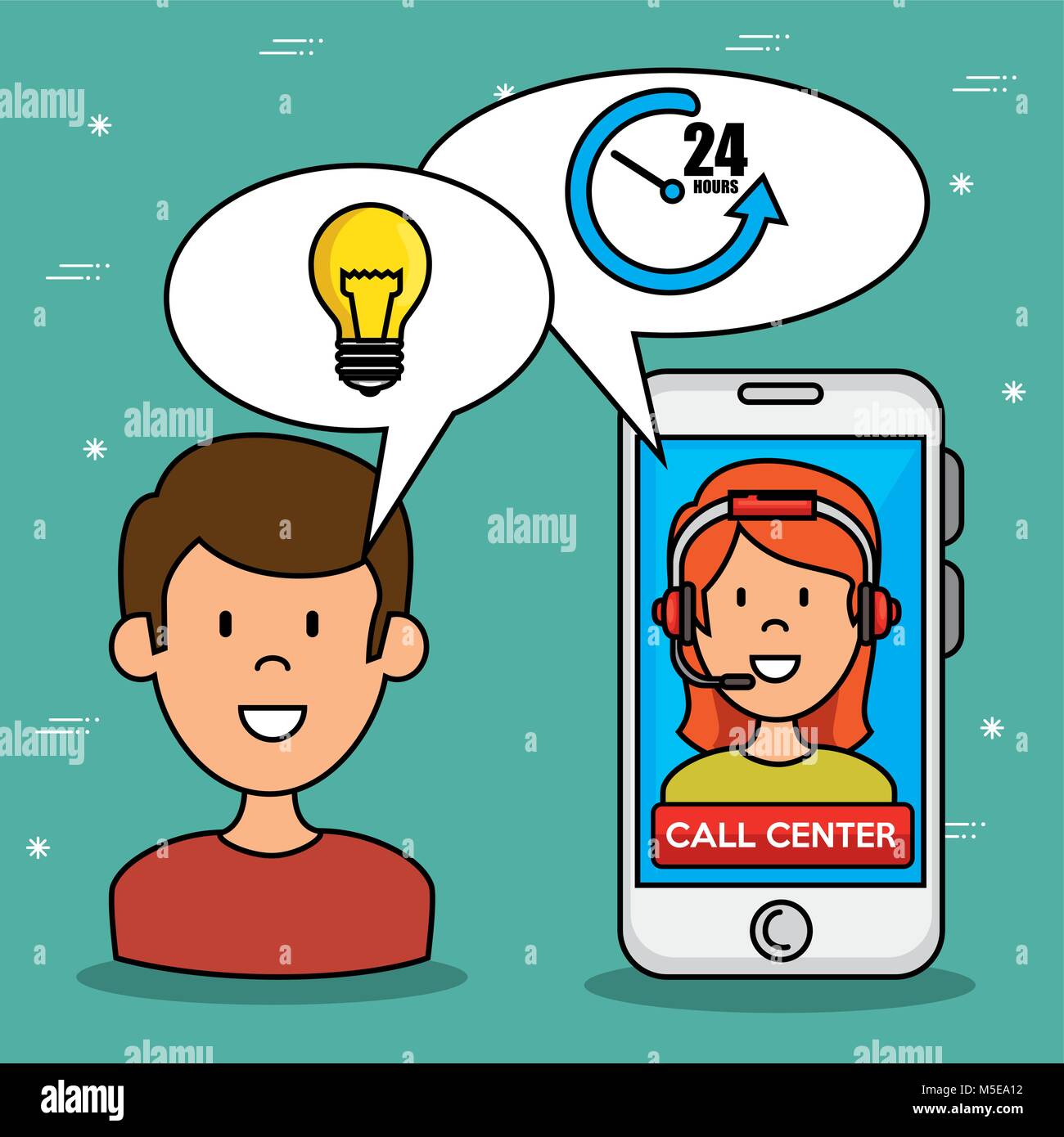 Man and woman speaking by phone call center service Stock Vector Image ...