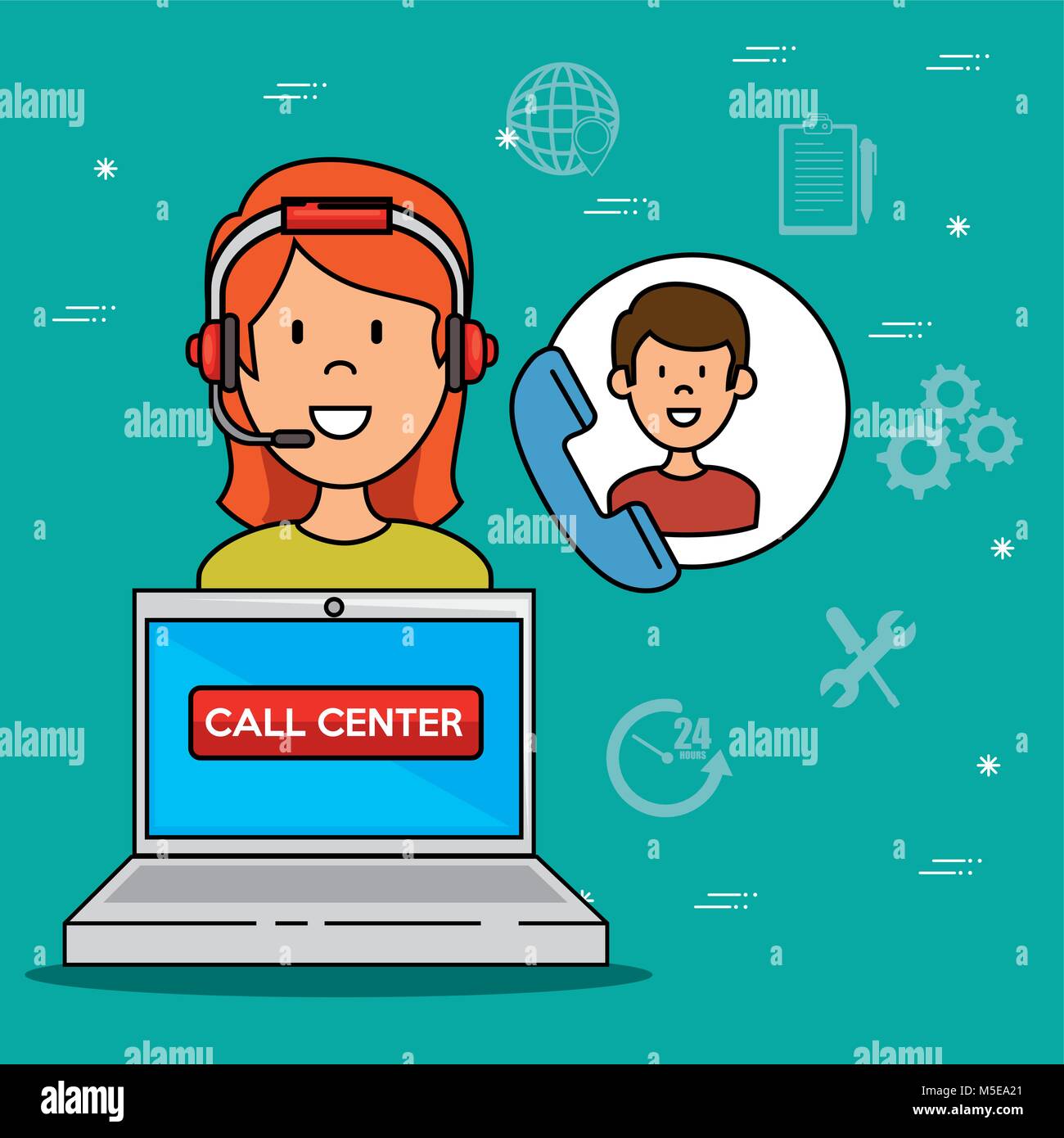 Woman Support Call center phone service Stock Vector Image & Art - Alamy