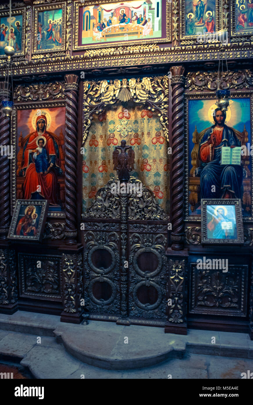 Vertical picture of catholic images inside Monastery of the Temptation ...