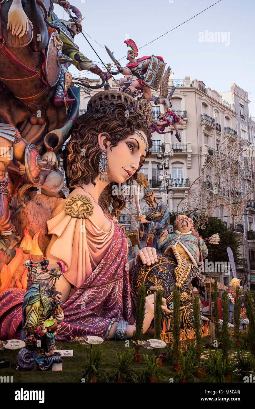 A Falla sculpture display on a city square during the annual "Las ...