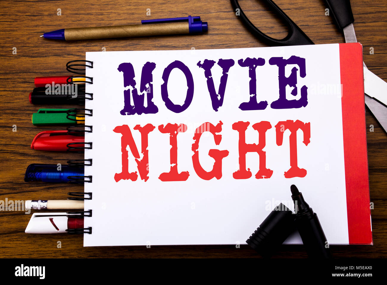 Handwriting Announcement text showing Movie Night. Business concept for ...