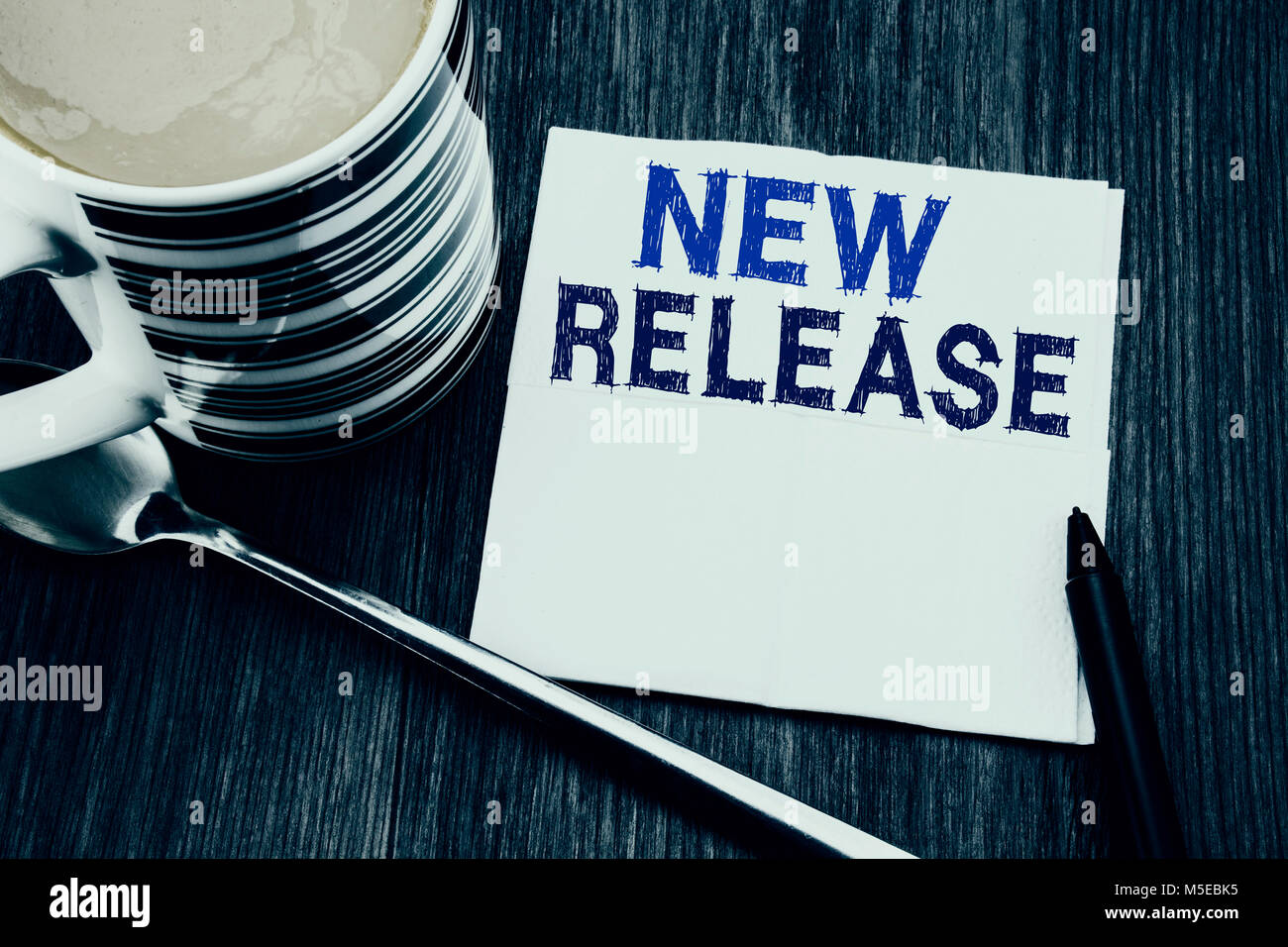 Handwritten text showing New Release . Business concept for Technology ...