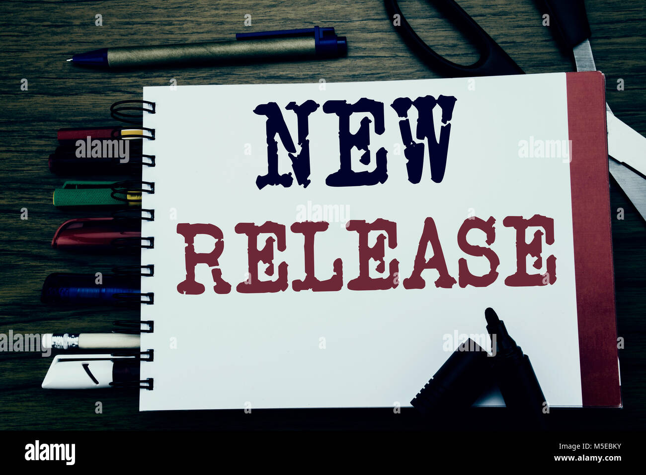 Handwriting Announcement text showing New Release . Business concept ...