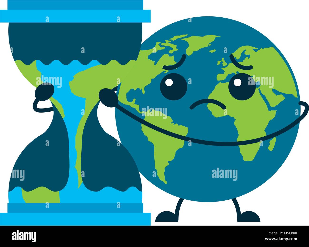 cartoon sad earth planet embrace hourglass clock Stock Vector Image ...