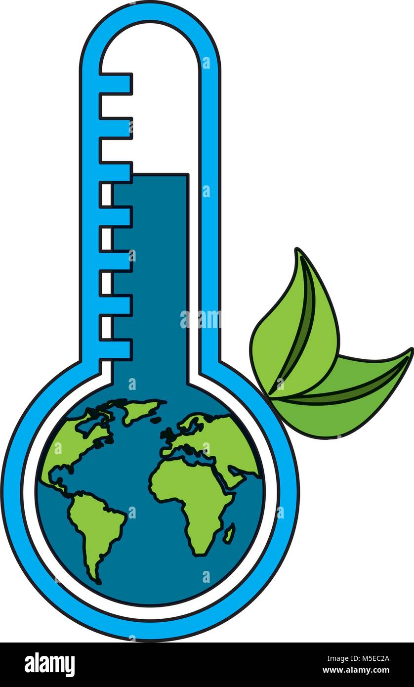 earth planet inside thermometer leaves environment warning symbol Stock ...