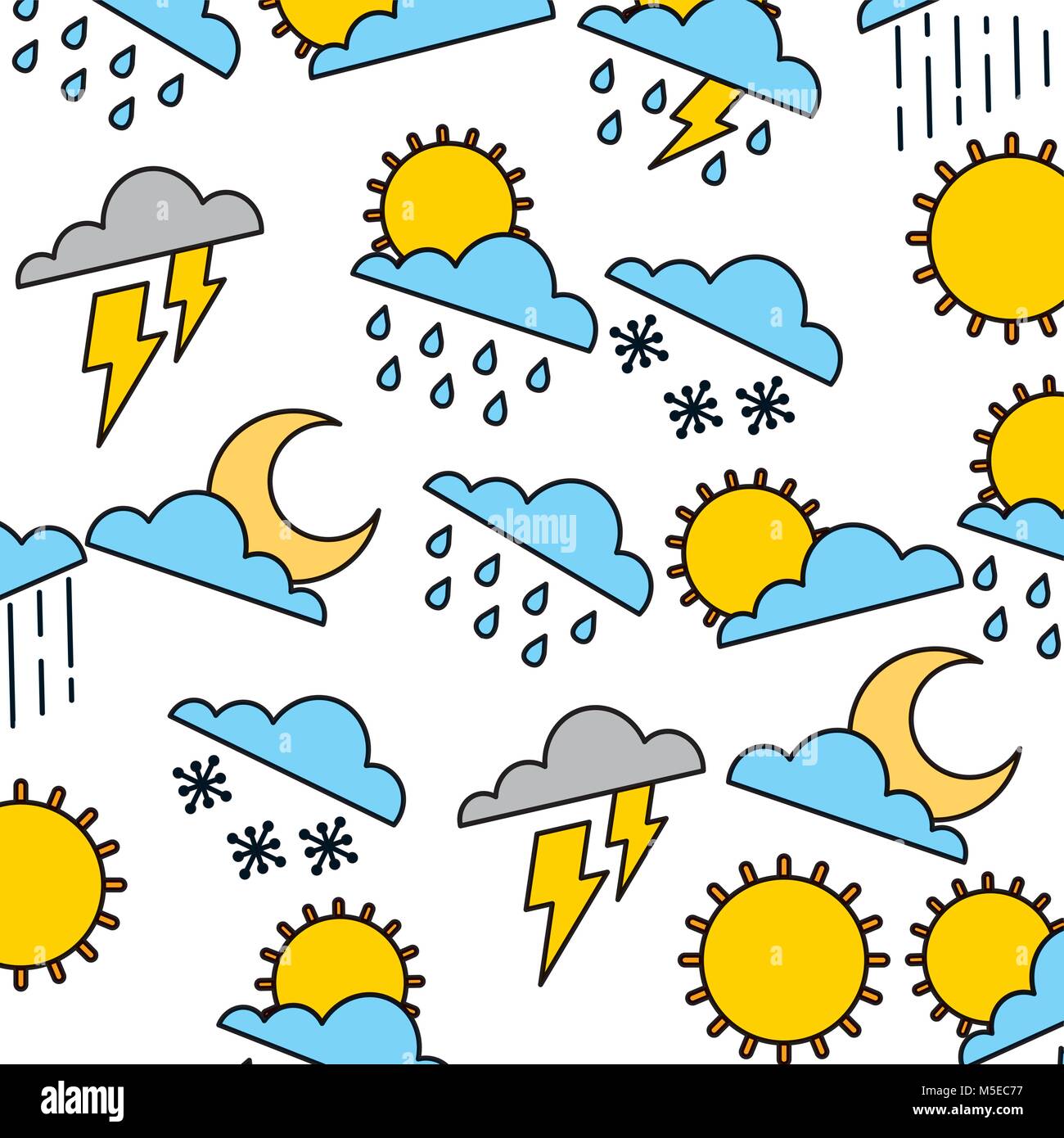 weather clouds sun moon storm lightning rain drops background Stock ...