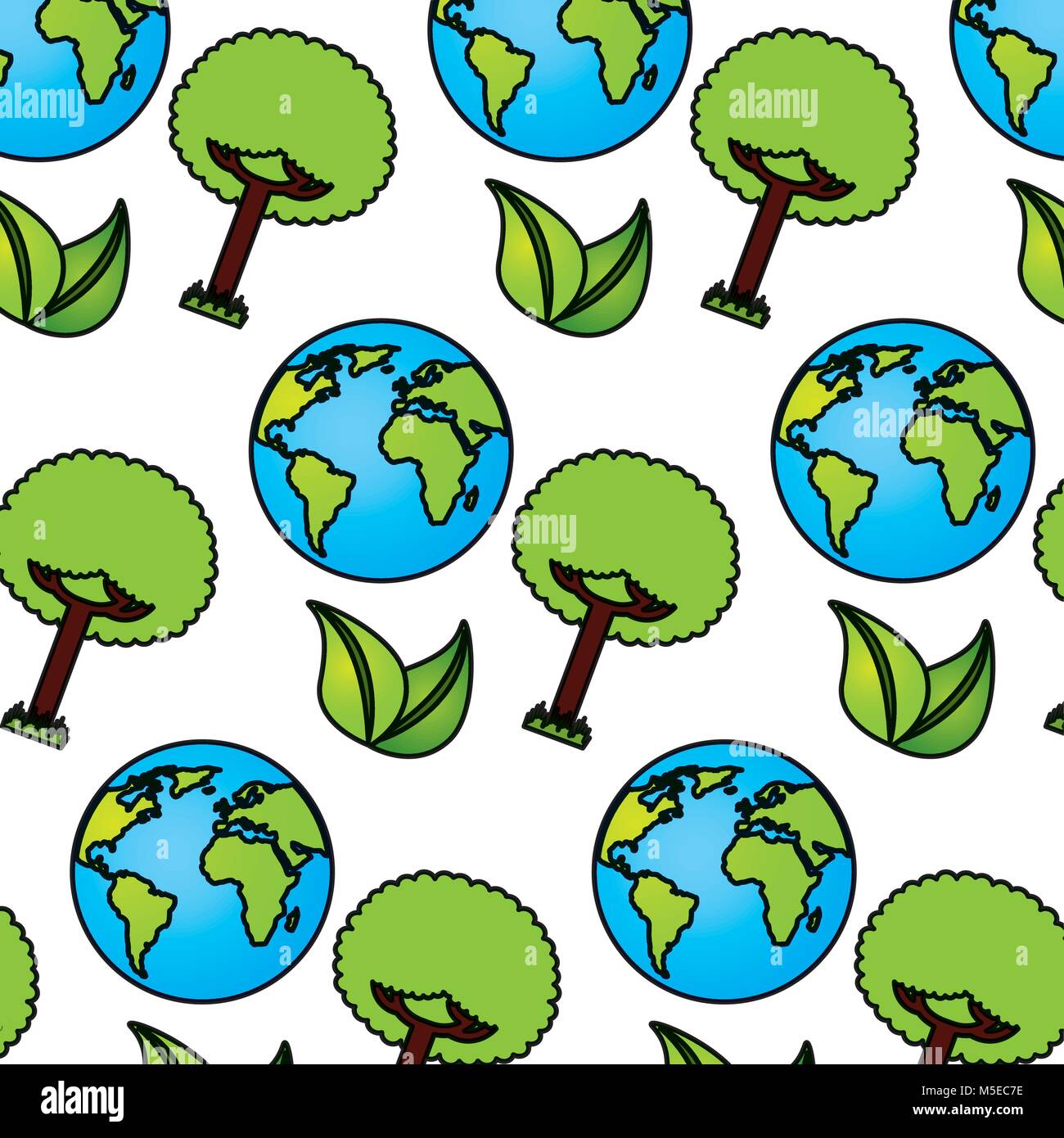 earth globe tree leaves ecology environment pattern image Stock Vector ...