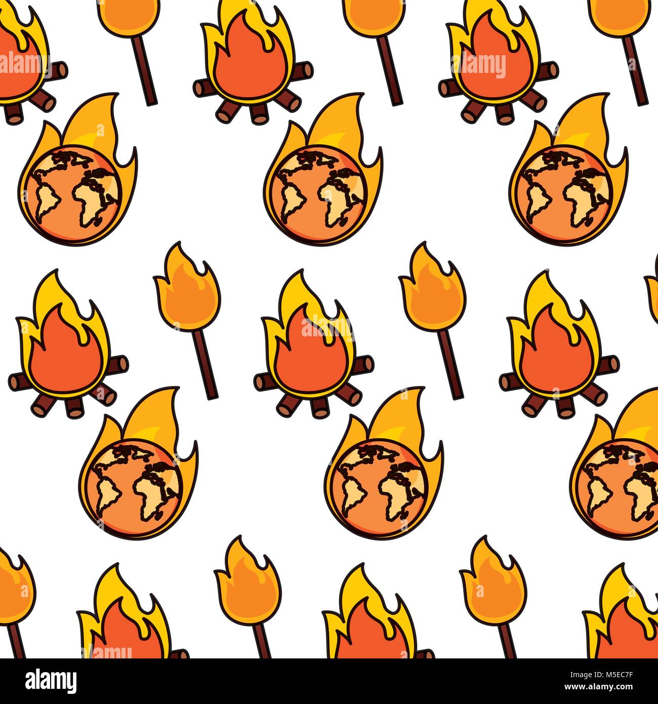 burning earth globe bonfire flame disaster pattern image Stock Vector ...