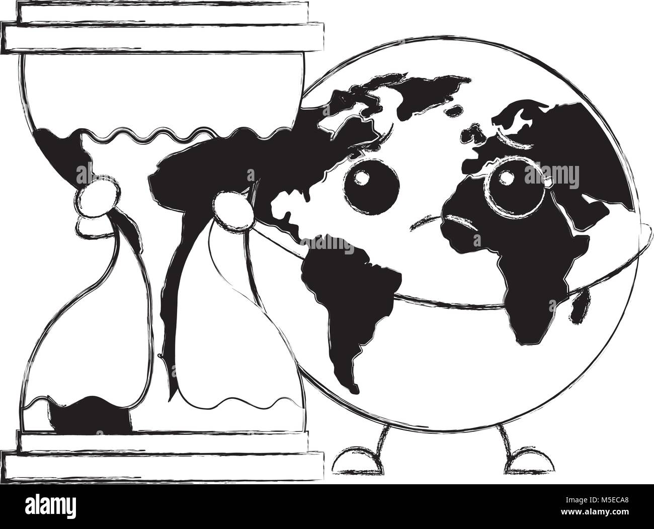 cartoon sad earth planet embrace hourglass clock Stock Vector Image ...