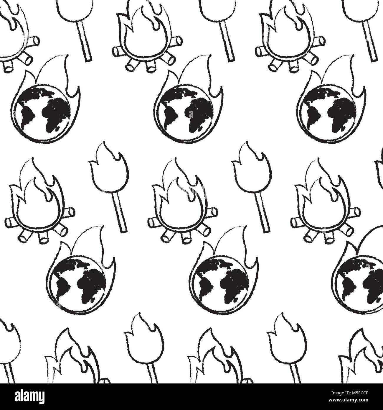 burning earth globe bonfire flame disaster pattern image Stock Vector ...