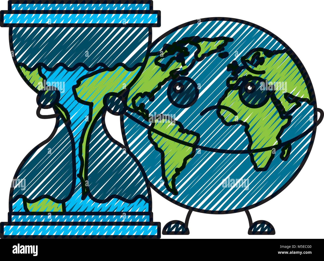 cartoon sad earth planet embrace hourglass clock Stock Vector Image ...