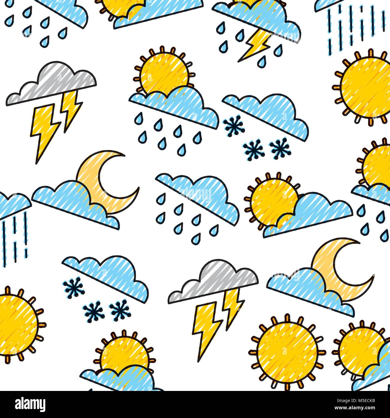 weather clouds sun moon storm lightning rain drops background Stock ...