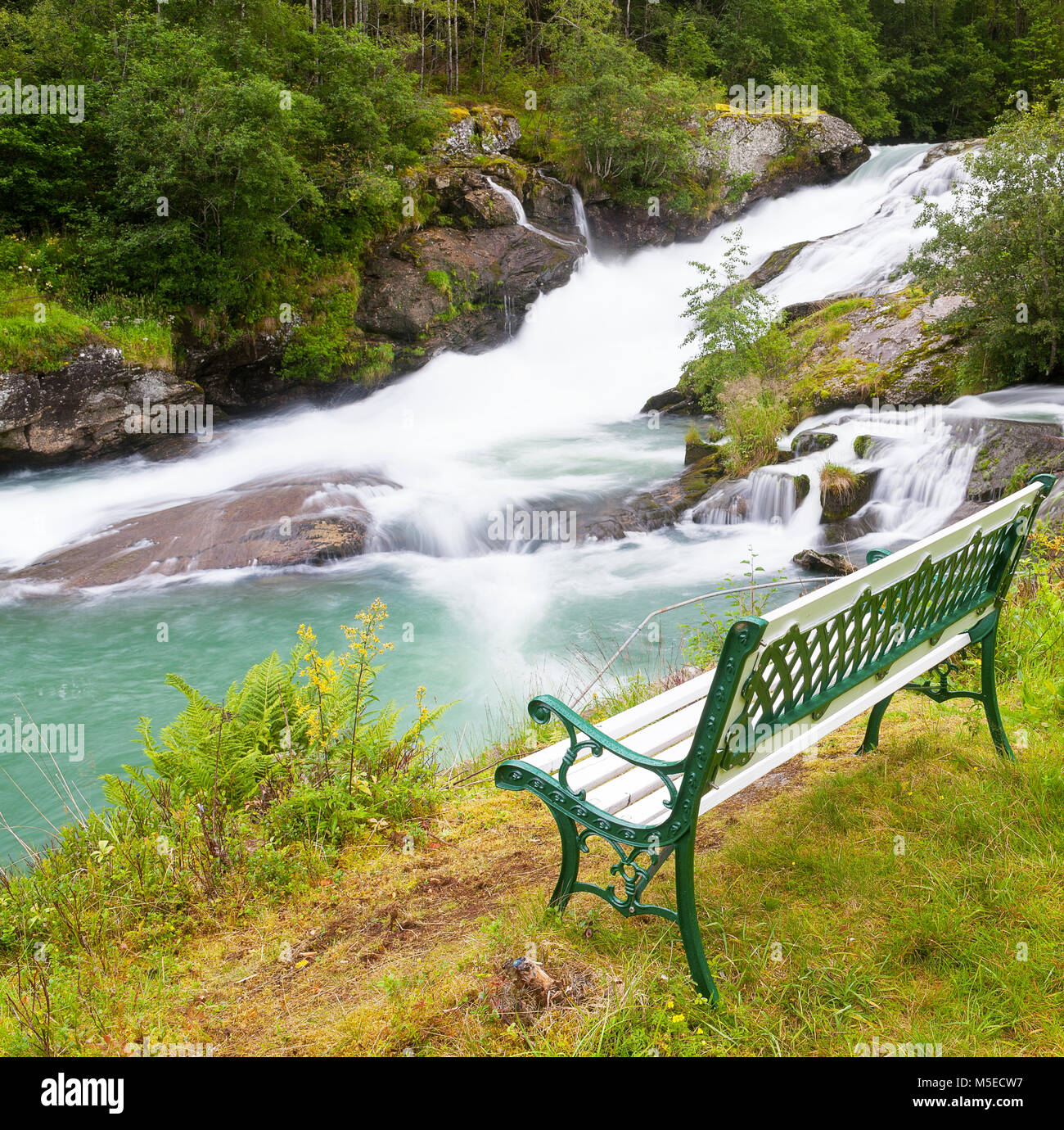Bench Overlooking a River Stock Photo - Alamy