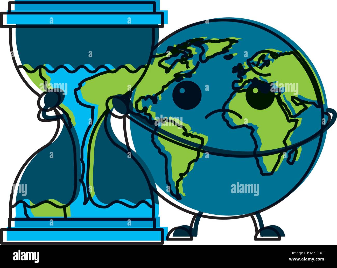 cartoon sad earth planet embrace hourglass clock Stock Vector Image ...