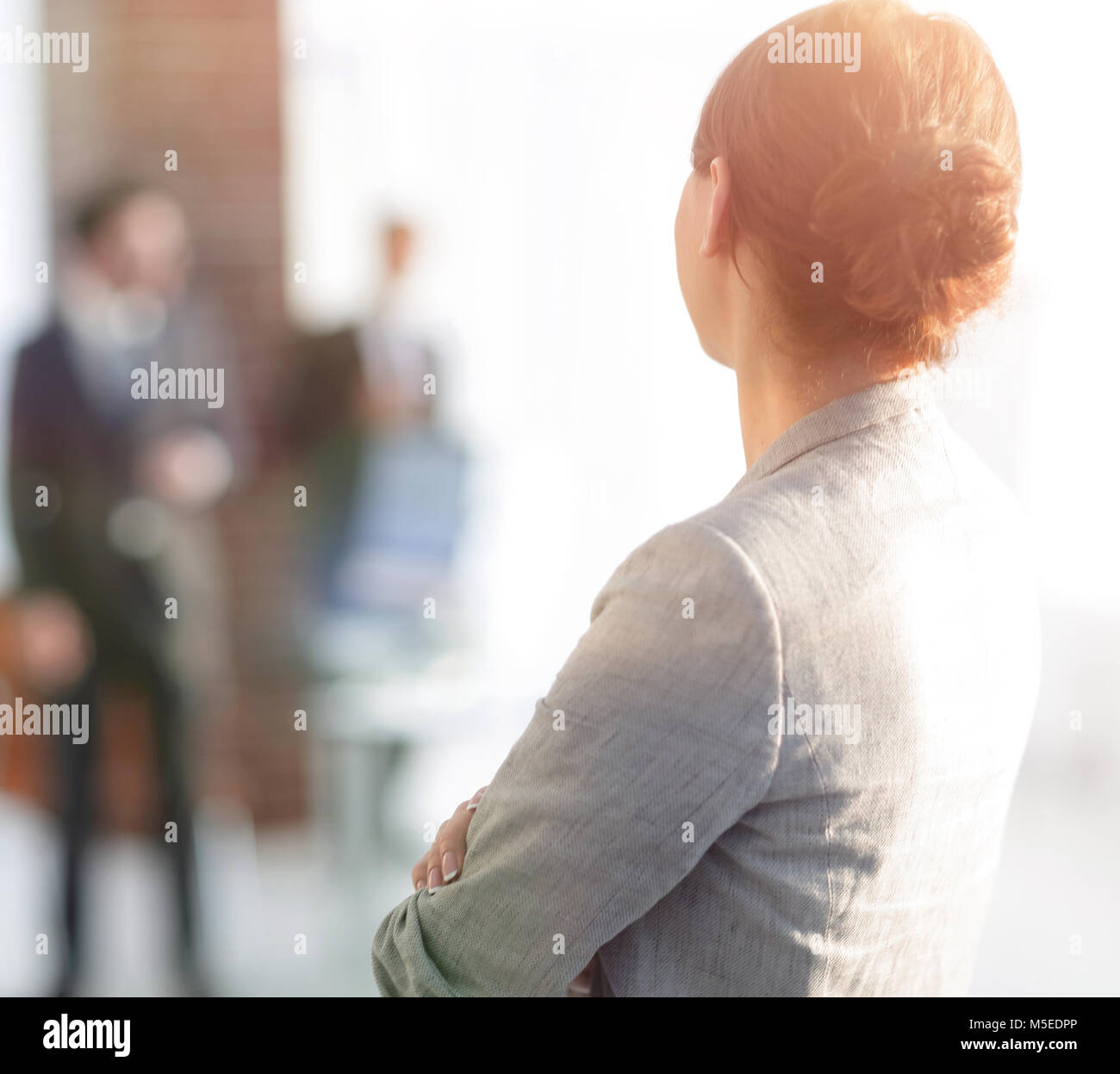 rear view of business woman on blurred background office Stock Photo ...