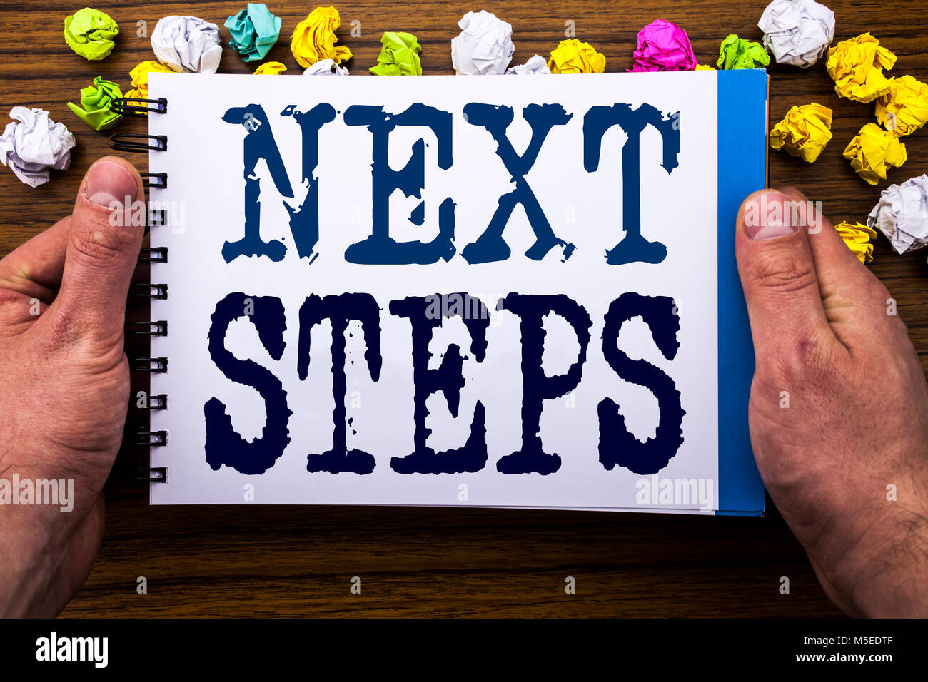 Writing text showing Next Steps. Business concept for Future Golas and ...