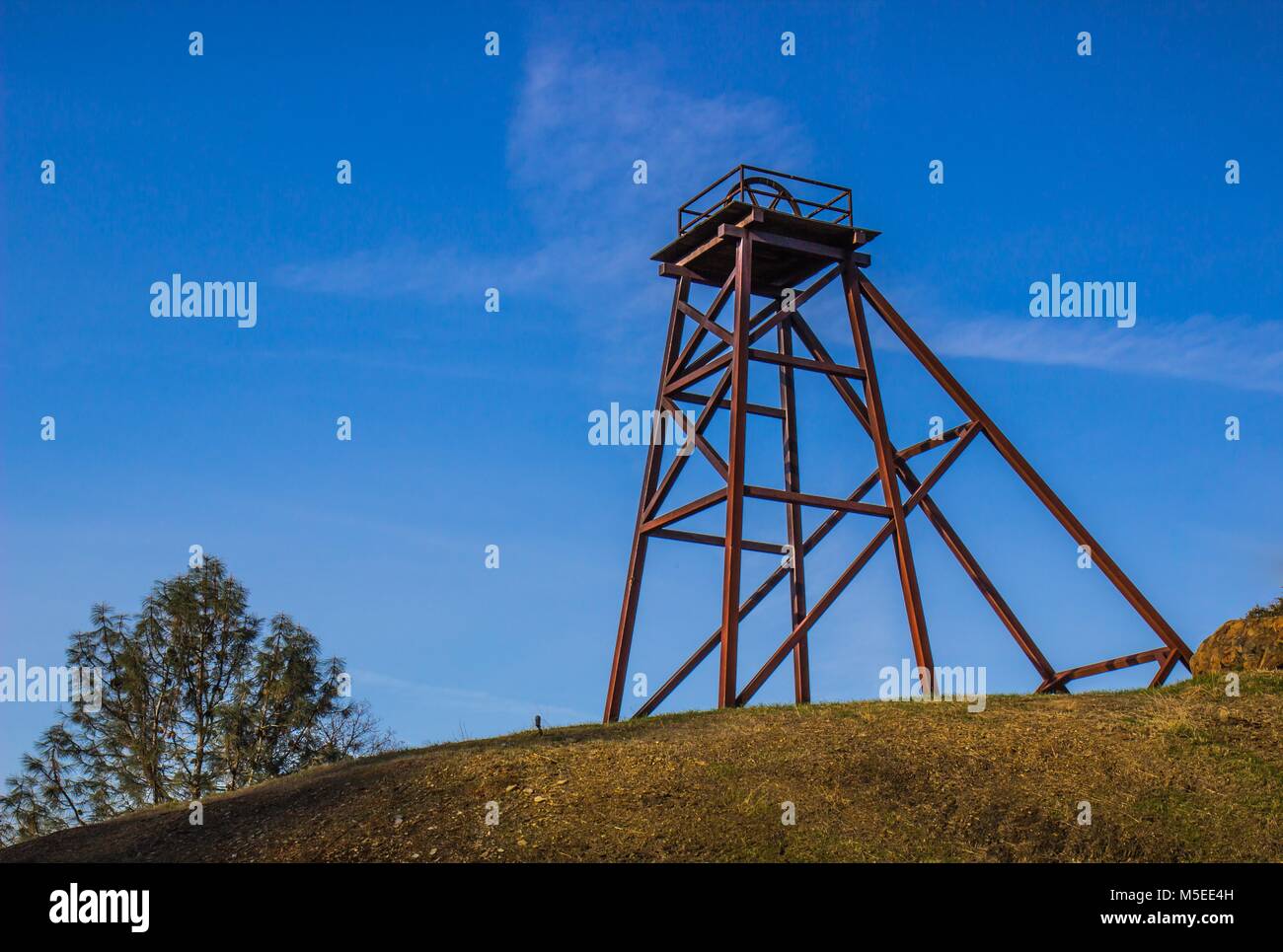 Old Metal Tower Once Used In Mining Operations On Top Of Hill Stock ...