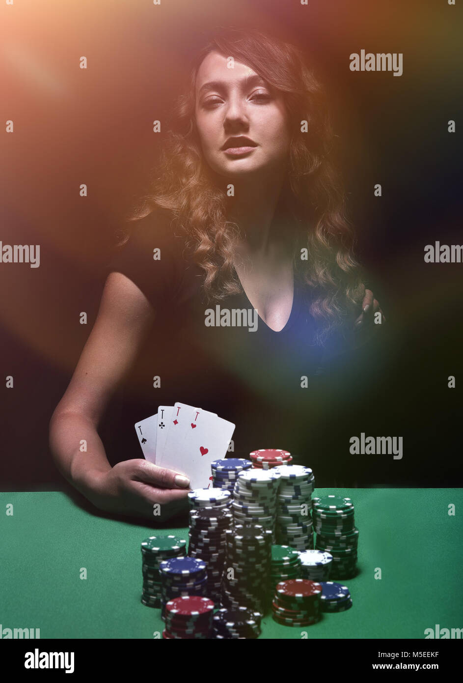 beautiful woman with poker cards Stock Photo - Alamy