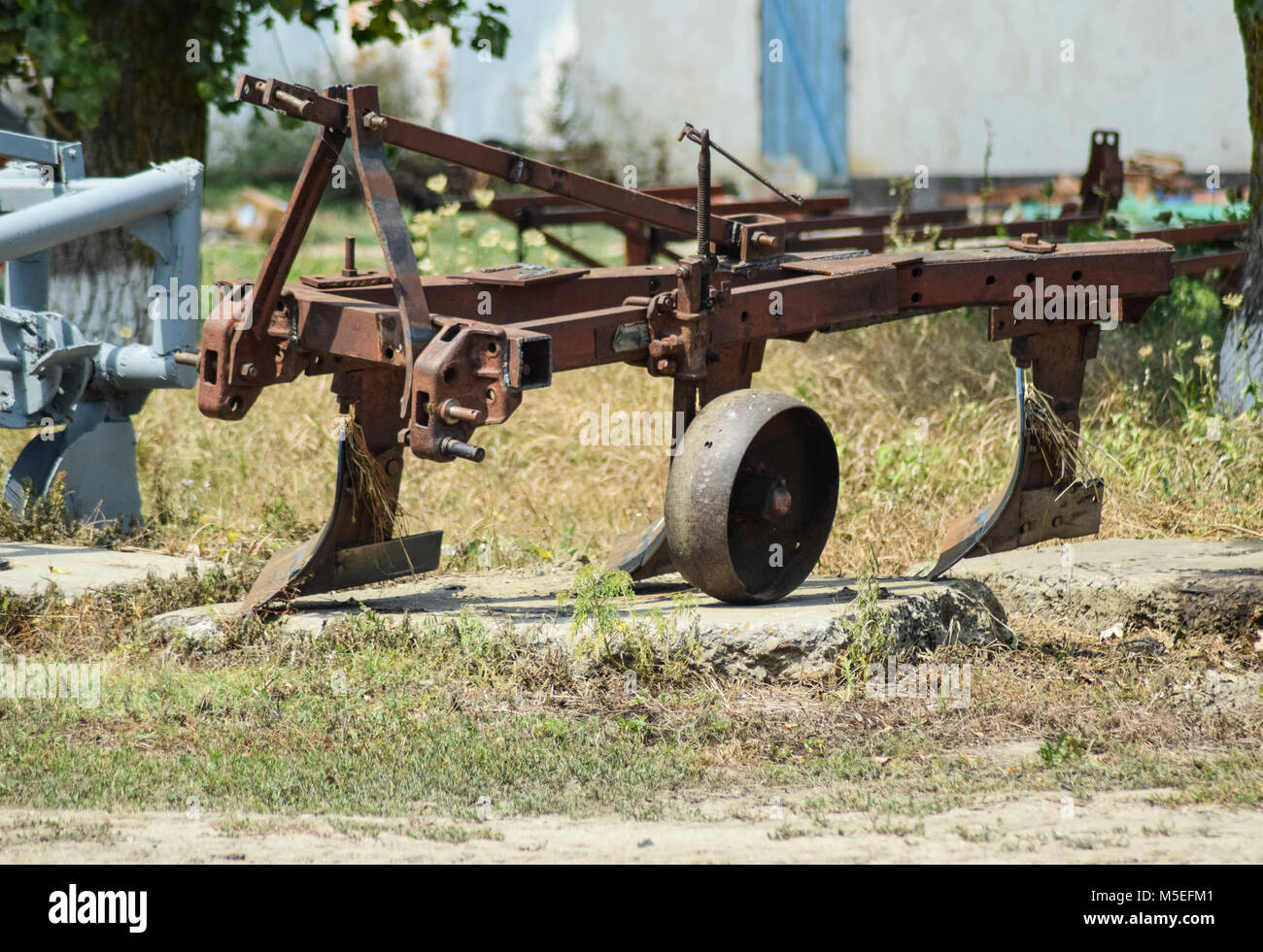 Plow on trailer for tractor. Plow for plowing soil. Trailer Hitch for ...