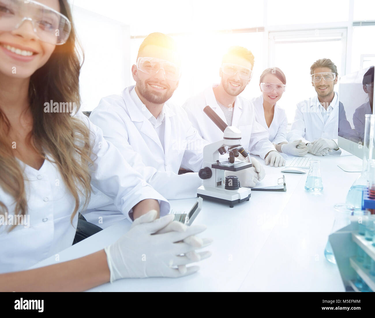 Group of young clinicians experimentation in research laboratory Stock ...