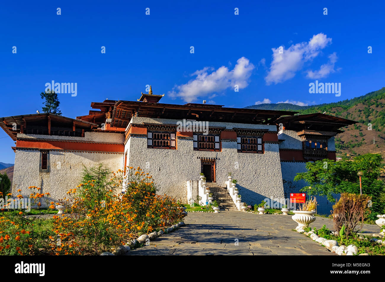 Simtokha Dzong, fortress, of Thimphu, Thimpu, Bhutan with copy space ...