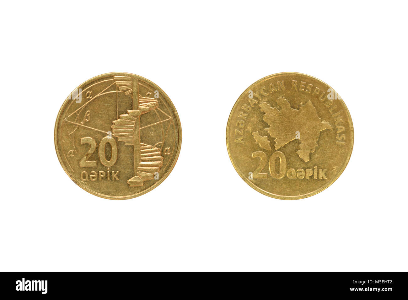 Twenty Azerbaijan Qapik coin isolated on white background Stock Photo ...