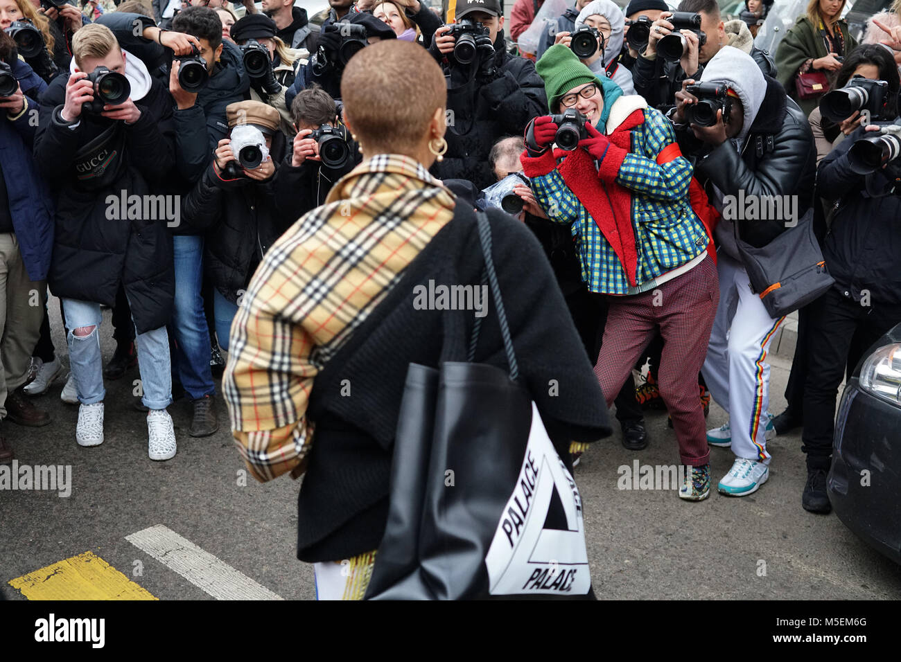 Milan, Italy - February 21, 2018: Models, blogers and designers posing ...