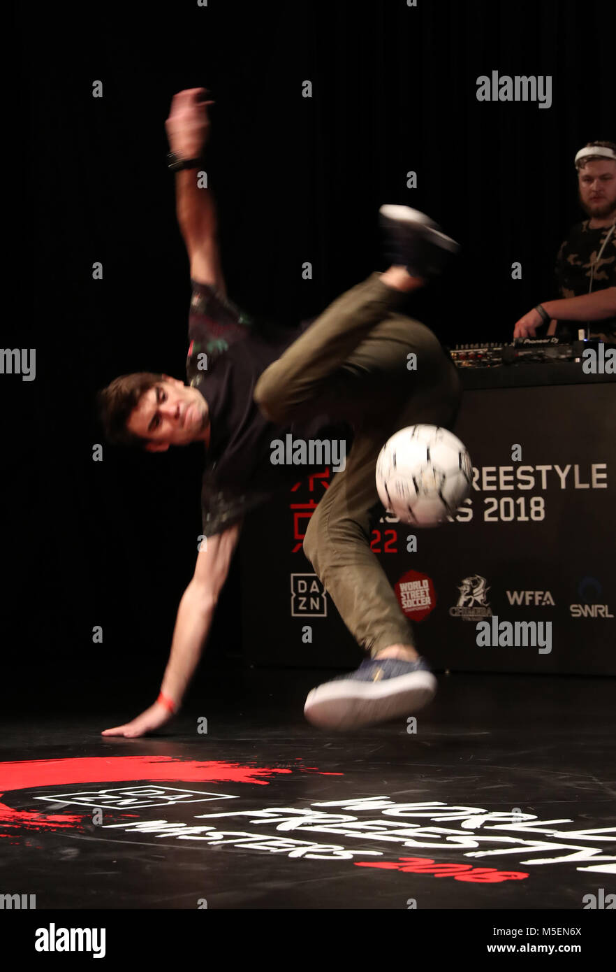 Tokyo, Japan. 22nd Feb, 2018. Polish freestyle football player Michal ...