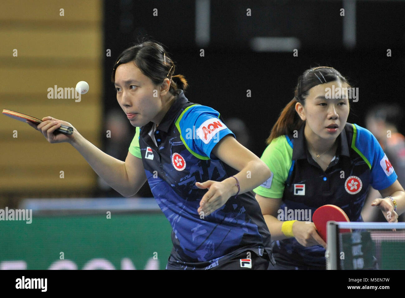 London, UK. 22 February 2018. Soo Wai Yam Minnie (HKG) serves during ...