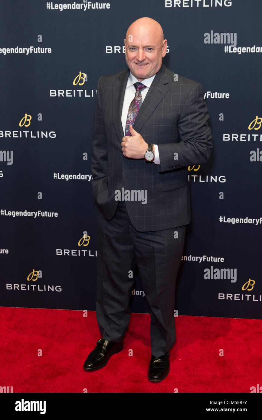 New York, USA - February 22, 2018: Mark Kelly attends Breitling # ...