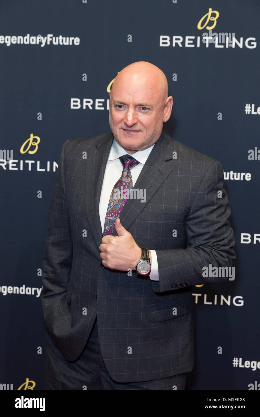 New York, USA - February 22, 2018: Mark Kelly attends Breitling # ...