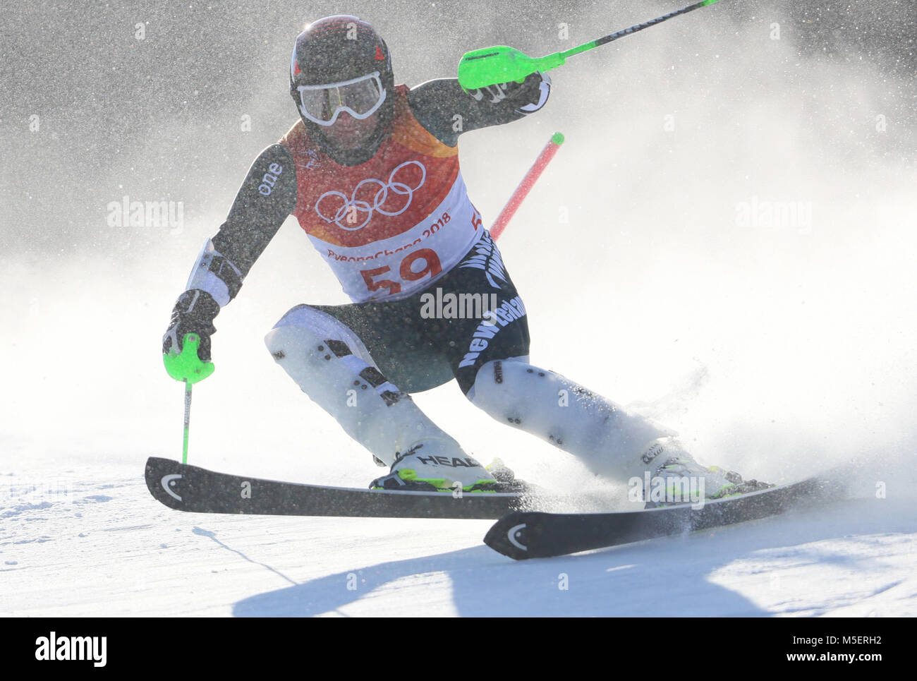 22 February 2018, South Korea, Pyeongchang, Olympics, Alpine Skiing, Men's slalom, first round ...