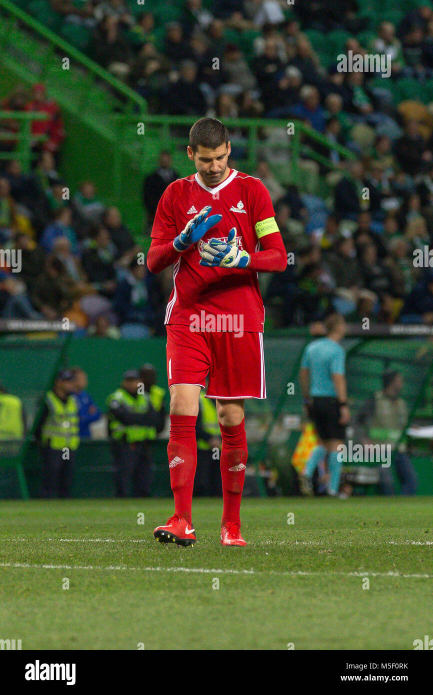 Lisbon, Portugal. February 22, 2018. Astanas's goalkeeper from ...