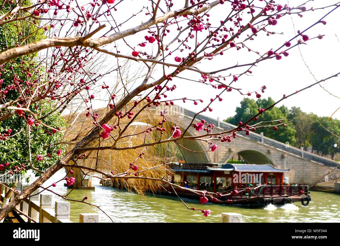 Suzhou, China's Jiangsu Province. 23rd Feb, 2018. A boat sails on a ...