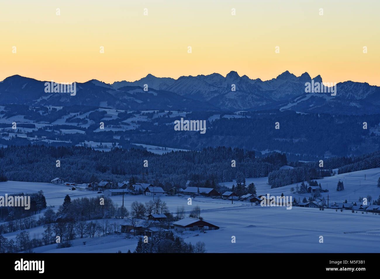 Colorful dawn over the Allgaeu Alps in winter. Bavaria, Germany Stock ...