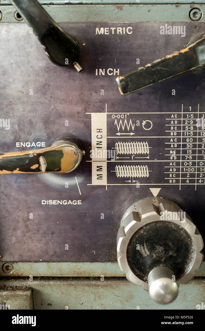 Lathe machine motor and gear levers, vertical orientation Stock Photo ...