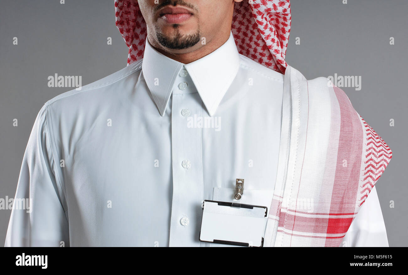 Saudi Man Torso With an Isolated Badge on His Chest Stock Photo - Alamy