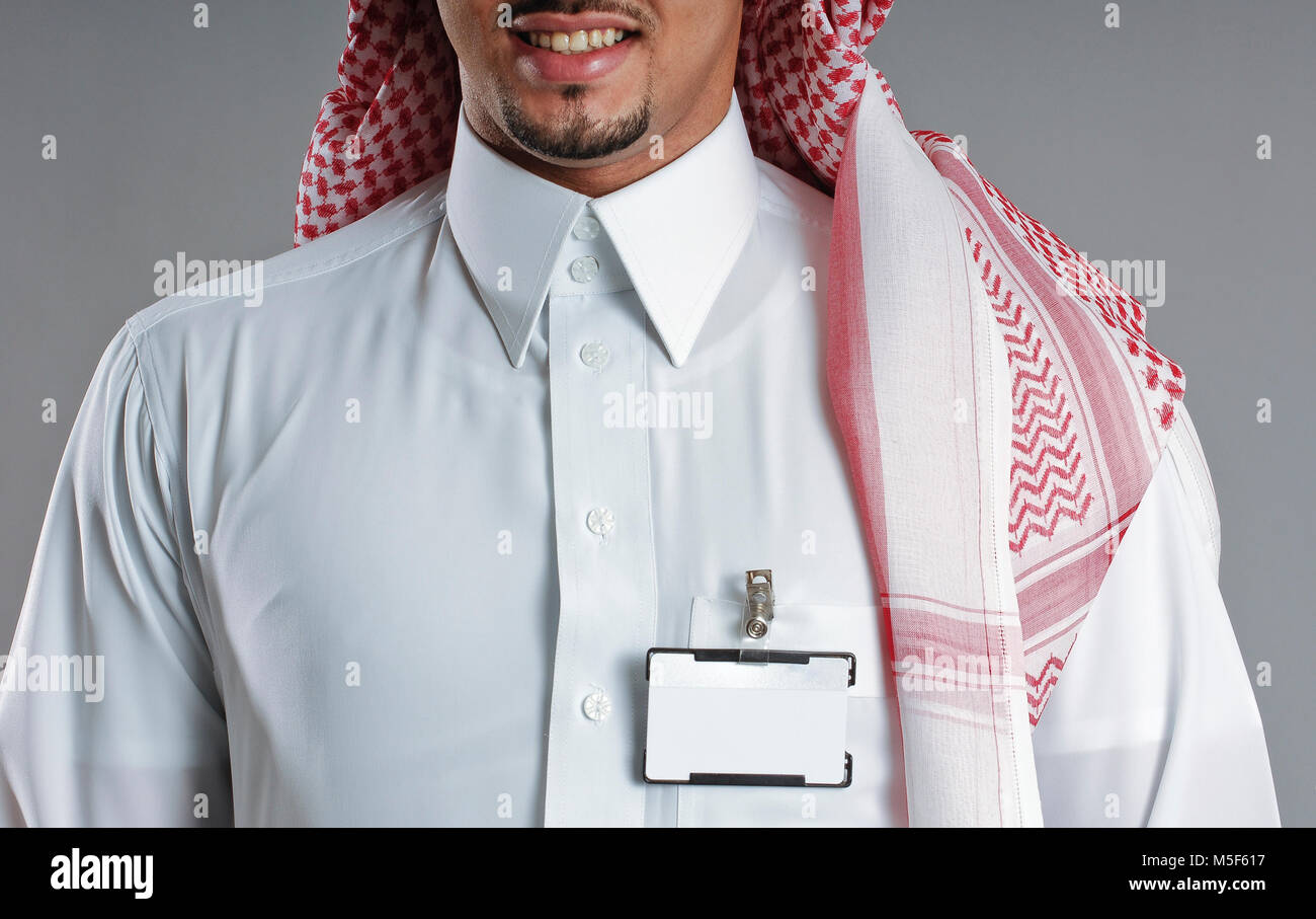 Saudi Man Torso With an Isolated Badge on His Chest Stock Photo - Alamy